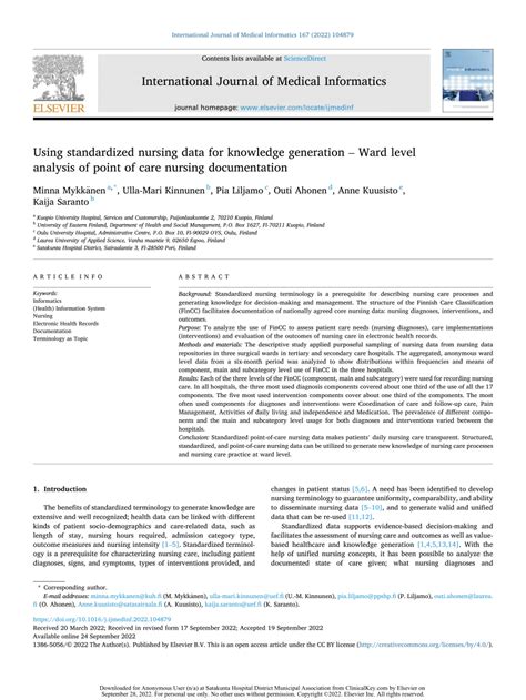 Pdf Using Standardized Nursing Data For Knowledge Generation Ward