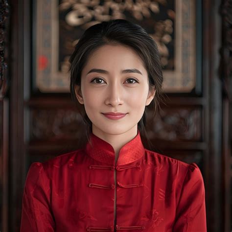 Arafed Woman In A Red Jacket Posing For A Picture Generative Ai