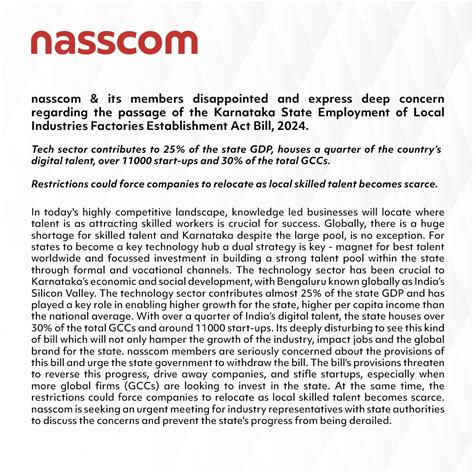 Nasscom On Linkedin Nasscom Statement On Karnataka State Employment Of