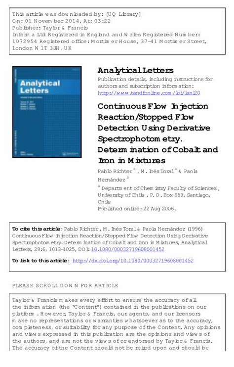 Pdf Continuous Flow Injection Reactionstopped Flow Detection Using Derivative