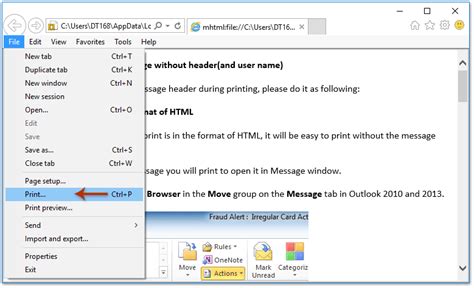 how to print email body only without header and username in outlook