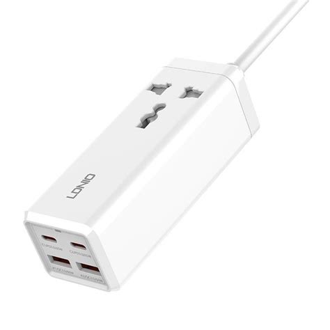 Удлинитель 2 метра 2USB + 2Type-C + 1 розетка QC Ldnio SC1418 White ...