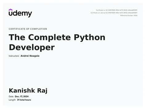 Python Programming Skilldevelopment Udemy Achievement