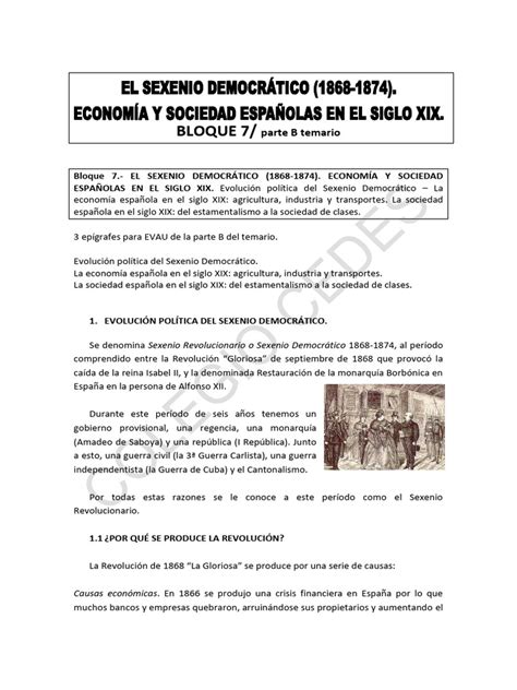 Tema 12 El Sexenio Democrático 1868 1874 Economía Y Sociedad En El