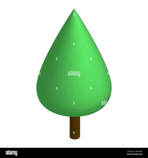 Isometric Cone Green Tree With Brown Trunk And Green Crown Isolated On