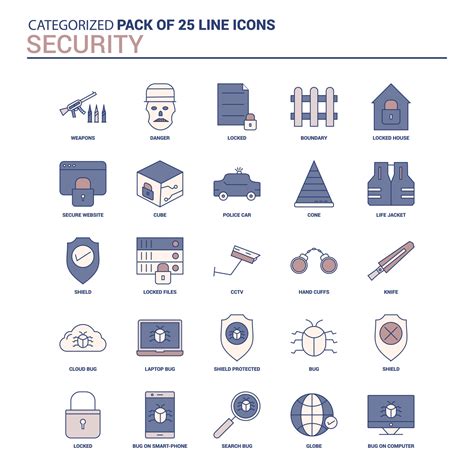 Vintage Security Icon Set 25 Flat Line Icon Set 14149294 Vector Art At Vecteezy