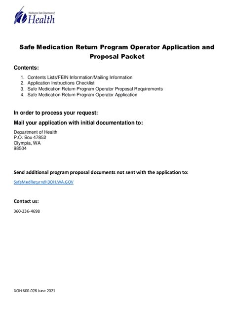 Fillable Online Safe Medication Return Program Washington State