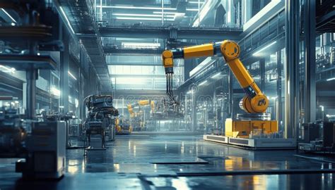 Automated Robotic Arms Assembling Vehicles In A Modern Manufacturing Facility At Night Stock