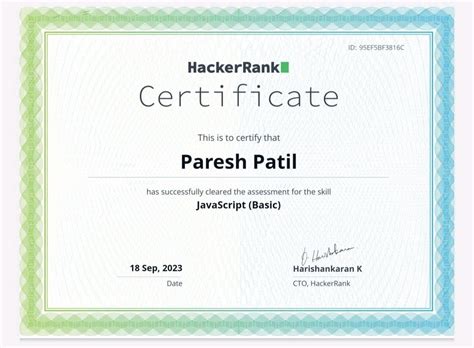 Paresh Patil On Linkedin Javascript Certification Hacker Rank