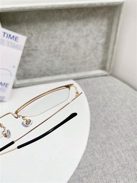 1 Pair Of Classic Square Frame Metal Titanium Half Rim Eyeglasses With