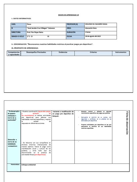 Sesion De Aprendizaje 19 Primero Pdf Aprendizaje Cognición