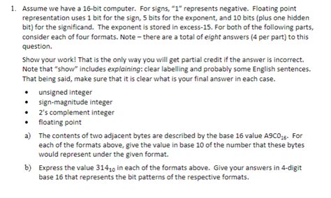 solved 1 assume we have a 16 bit computer for signs 1