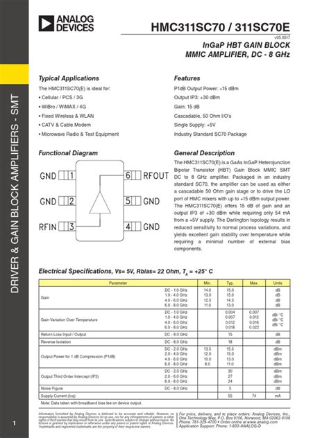 Hmc 311 Sc 70 Pdf Amplifier Printed Circuit Board
