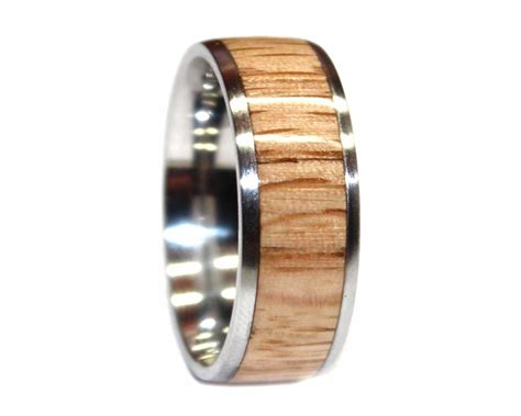 Red Oak And Stainless Steel Wooden Ring Wooden Rings