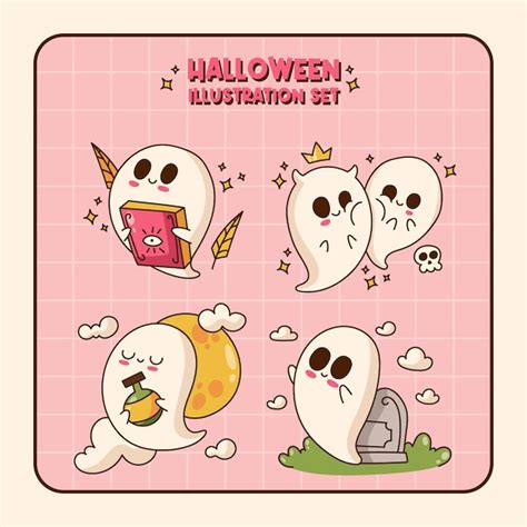 Premium Vector Set Of Halloween Cute Ghost Illustration