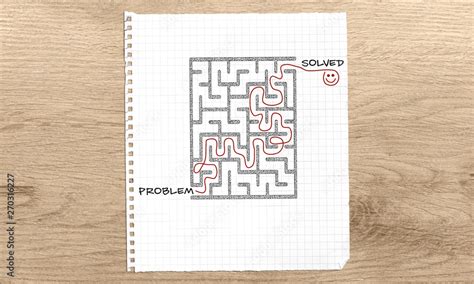 Problem Solving Maze Problem Solved Text Maze Solution Hand Drawn On