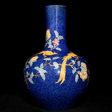 日本代購代標第一品牌【樂淘letao】－【古物坊】【1円スタート】中国唐物 旧藏 古明代 宣德年製 雪花藍五彩 花鳥紋天球瓶 擺件 置物 古