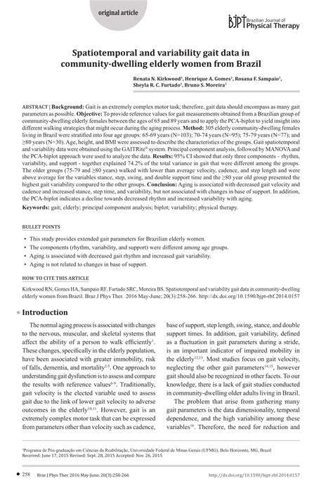 Pdf Spatiotemporal And Variability Gait Data In Community Dwelling