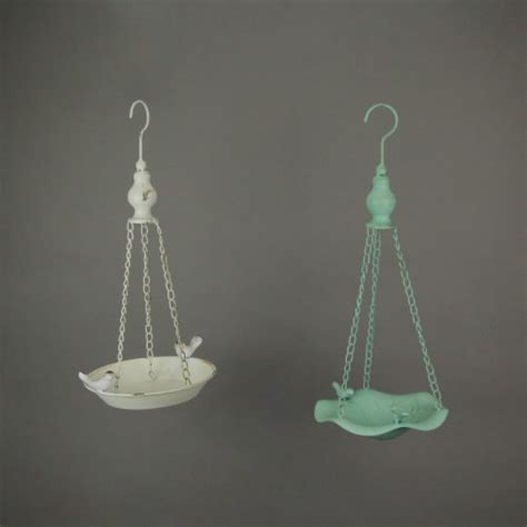 Transpac White Green Metal Hanging Bird Feeder Outdoor Decorative