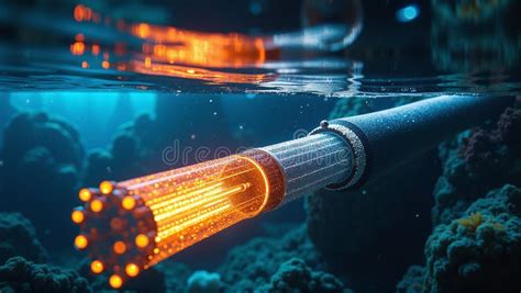 Close Up Of An Underwater Fiber Optic Cable Connecting Continents