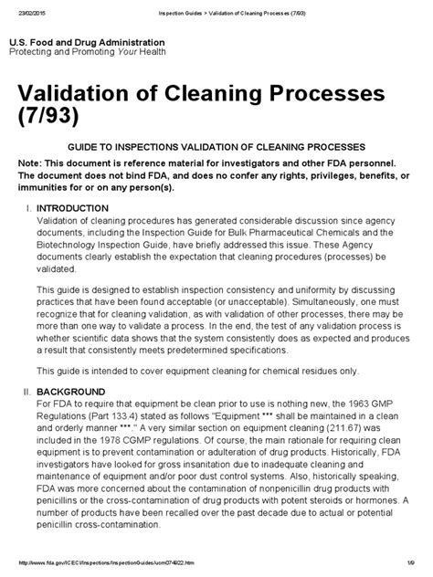 Validation Of Cleaning Processes Fda Verification And Validation