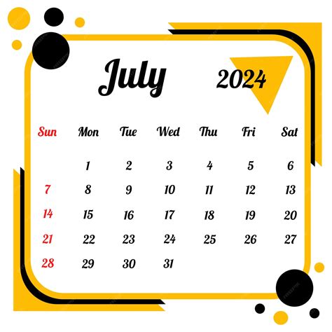 Calendario Julio 2024 Vector Premium