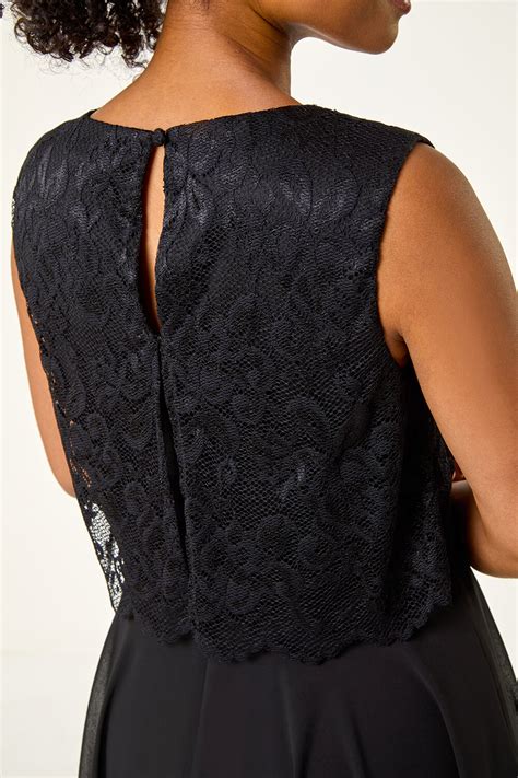 Black Petite Lace Overlay Midi Dress Petite Uk