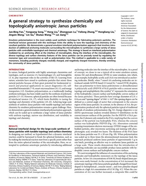 Pdf A General Strategy To Synthesize Chemically And Topologically Anisotropic Janus Particles