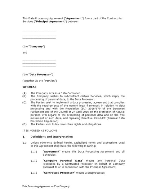 Data Processing Agreement Template Pdf Personally Identifiable Information Information Privacy