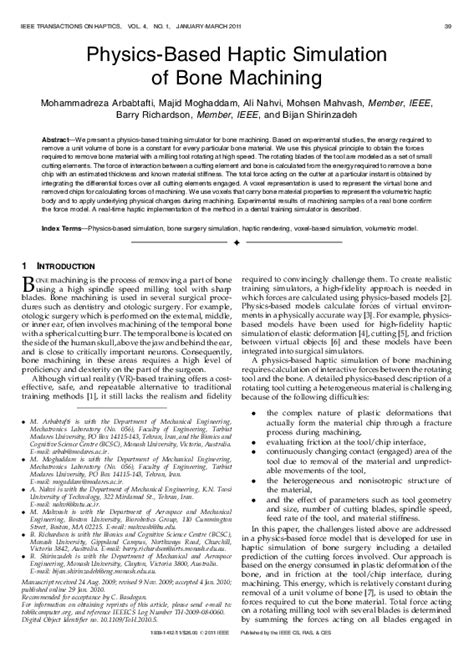Pdf Physics Based Haptic Simulation Of Bone Machining