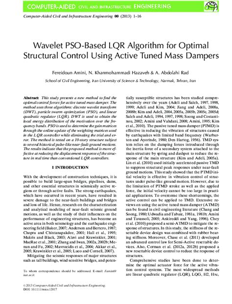 Pdf Wavelet Pso Based Lqr Algorithm For Optimal Structural Control