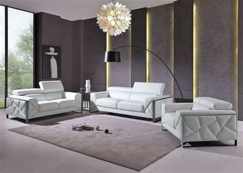 Elegant White Leather Sofa Set Baci Living Room
