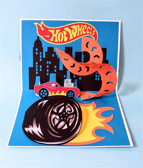 3d Hot Car Wheels Pop Up Card Svg Speedway Svg Laser Cut Template Race