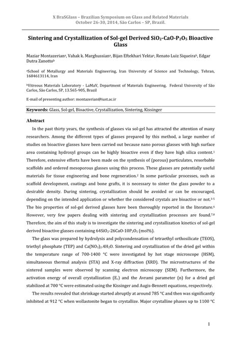 pdf sintering and crystallization of sol gel derived sio2 cao p2o5