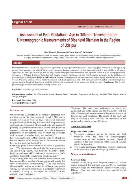 Pdf Assessment Of Fetal Gestational Age In Different Trimesters From