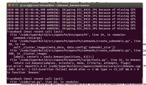 Opensfm Kmeans Error Running Split 4 On The Banana Dataset · Issue