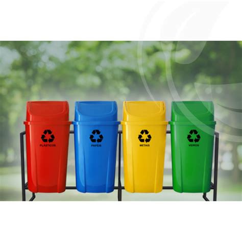 Conjunto Para Coleta Seletiva Com 4 Lixeiras Basculantes 60 Litros