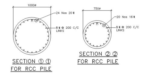 Section Details Of Rcc Piles Drawing Specified In This Autocad File Download This 2d Autocad