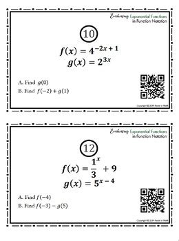 Evaluating Exponential Functions In Function Notation Task Cards Activity