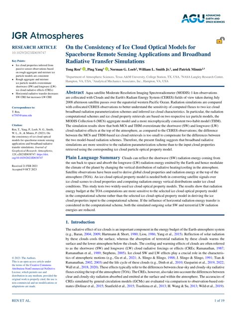 Pdf On The Consistency Of Ice Cloud Optical Models For Spaceborne