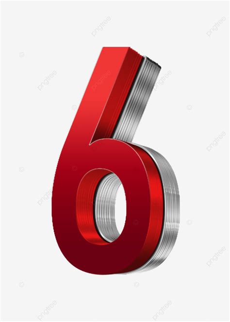 6th Number Digit Red Light Golden 3d Style Shiny 6th Number 6th
