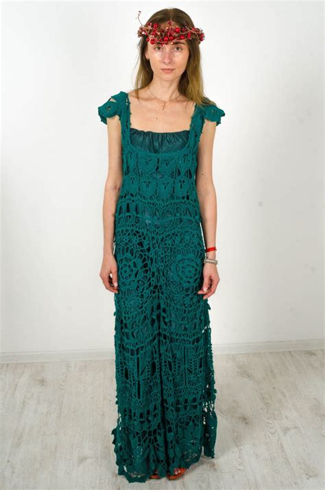 Crochet Maxi Dress Handmade Maxi Dress Crochet Emerald Lacy Sundress