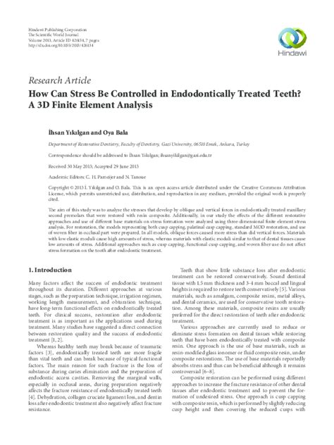 Pdf How Can Stress Be Controlled In Endodontically Treated Teeth A 3d Finite Element Analysis