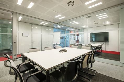 A Meeting Table In A Coworking Office With Glass Partitions Stock Image