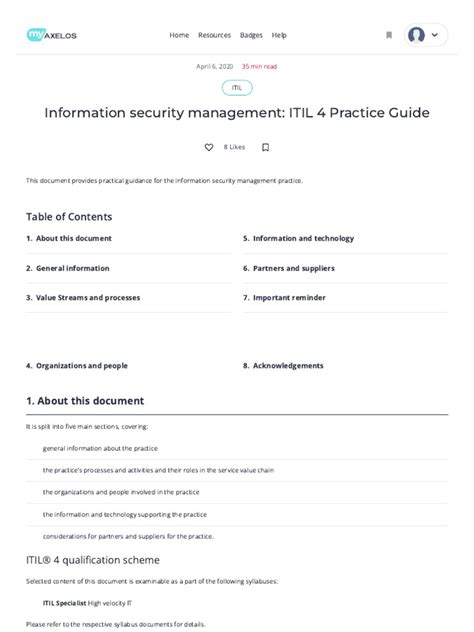 Itil 4 Practice Guide Cm Information Security Management Download Free Pdf Information