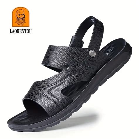 Laorentou Mens Open Toe Genuine Leather Outdoor Casual Sandals Spring