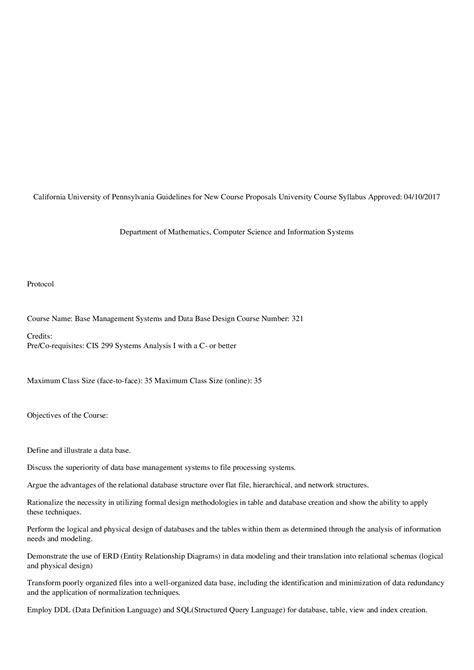 cis 321 data base management systems and data base design relational