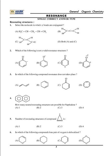 General Organic Chemistry Resonance Single Correct Answer Type Resonating