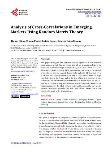 Pdf Analysis Of Cross Correlations In Emerging Markets Using Random