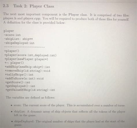 solved 2 3 task 2 player class the next most important